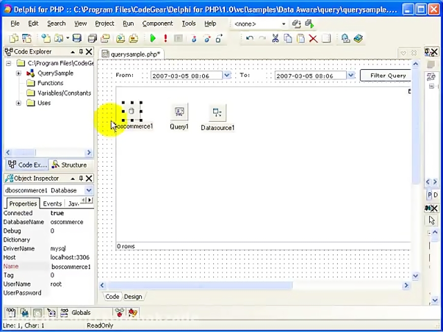 Delphi for PHP mysql query sample
