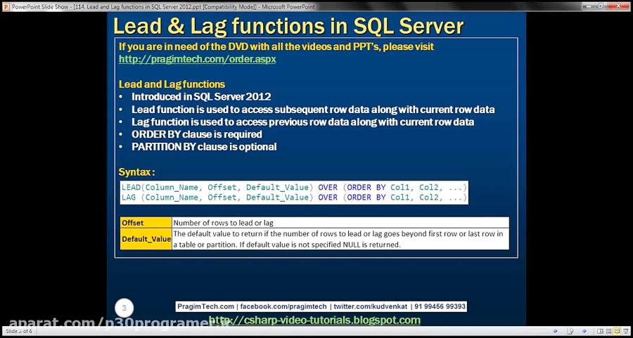 جلسه 114 Lead and Lag functions in SQL Server 2012