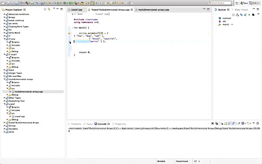 C Tutorial for Beginners 23 - Sizeof Multidimensional
