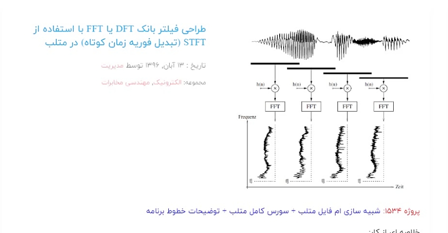 طراحی فیلتر بانک DFT یا FFT با استفاده از STFT (تبدیل فوریه زمان کوتاه) در متلب