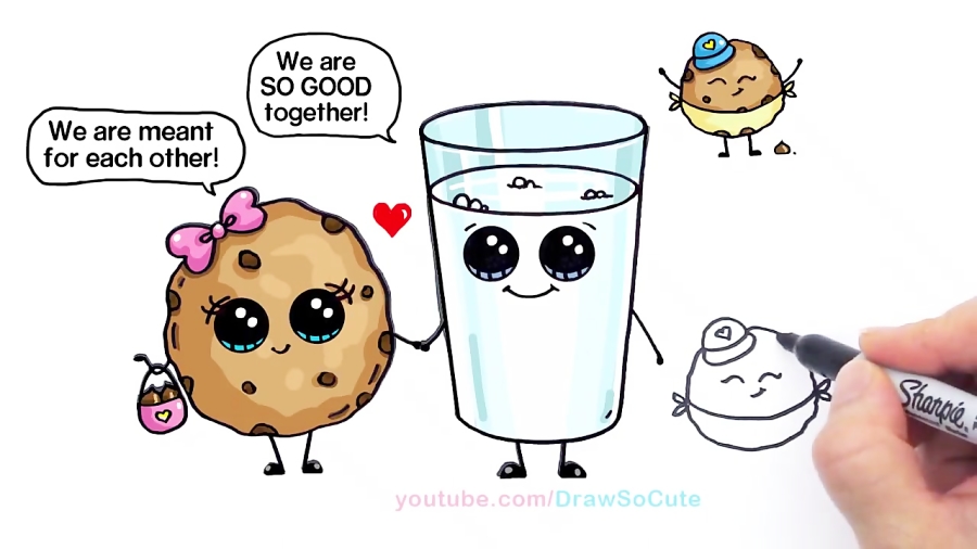 How to Draw Cartoon Milk and Chocolate Chip Cookies Cute and easy
