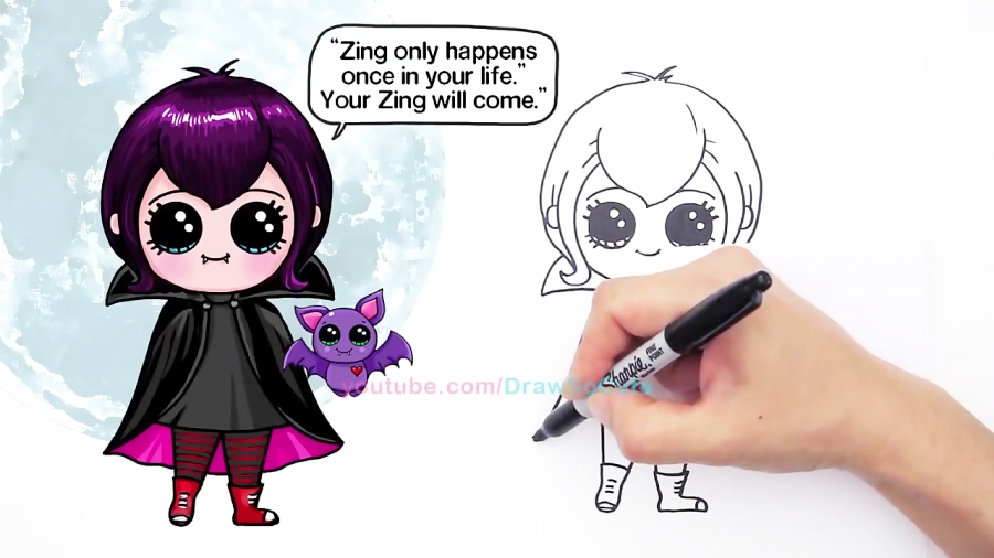 How to Draw Mavis Hotel Transylvania Vampire Girl Cute step by step
