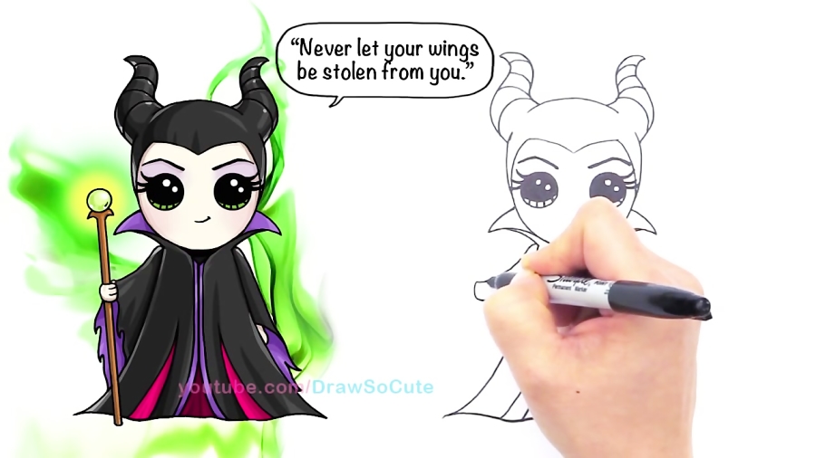 How to Draw Disney Maleficent Chibi step by step Cute