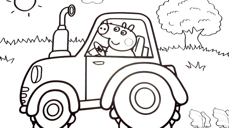 Peppa Pig George Rides a Tractor Coloring Book Pages Fun Art