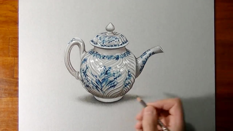 How to draw a porcelain teapot