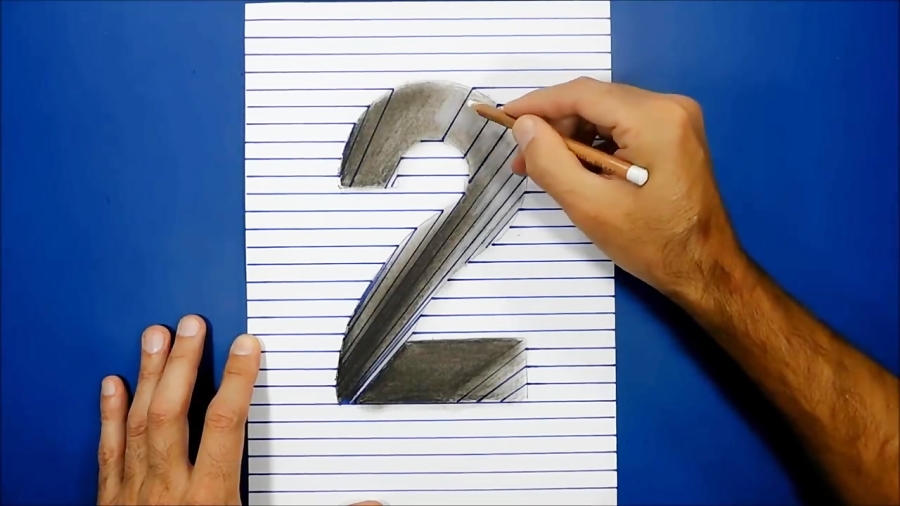 Draw a number 2 on Line Paper 3D Trick Art