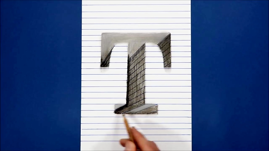 Draw a Letter T Hole on Line Paper 3D Trick Art