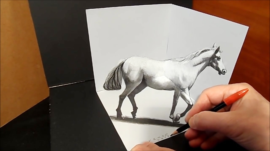Drawing White Horse - 3D Artistic Graphic - Awesome Trick Art