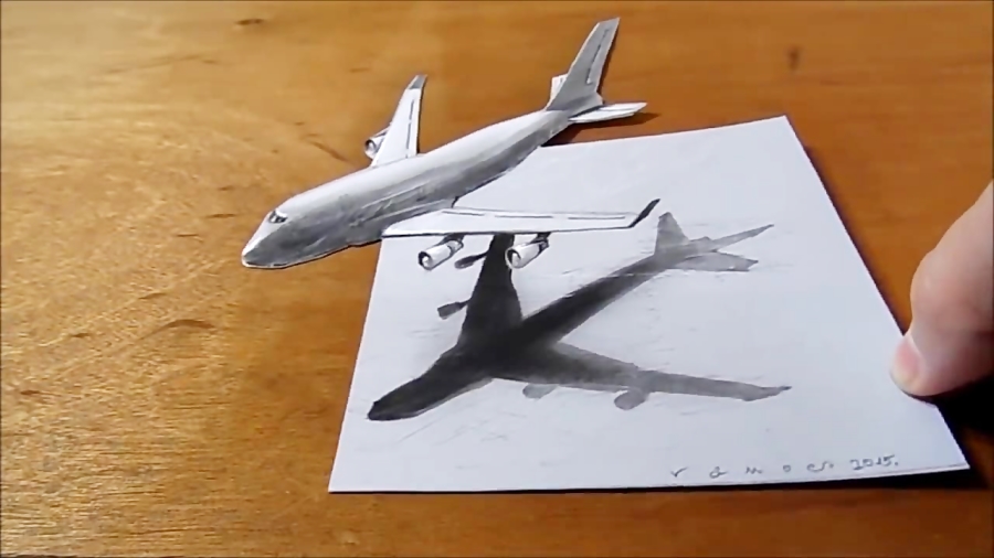 Drawing Airplane - How to Draw 3D Airplane, Boeing 747 - 3D Flight Illusion