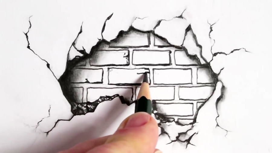How to Draw a Cracked Brick Wall: Pencil Drawing