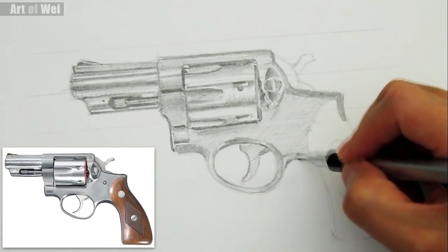 How to Draw a Gun Step by Step with Pencil