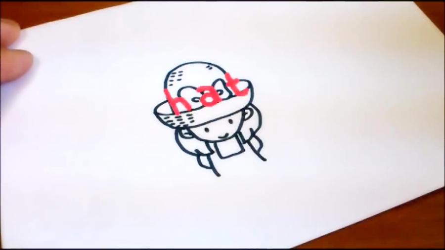 Very Easy！How to turn words HAT（Straw Hat）into a Cartoon for kids