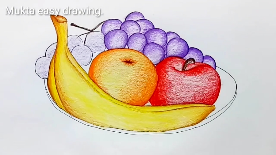 How to draw a plate of fruits.Step by step(easy draw)