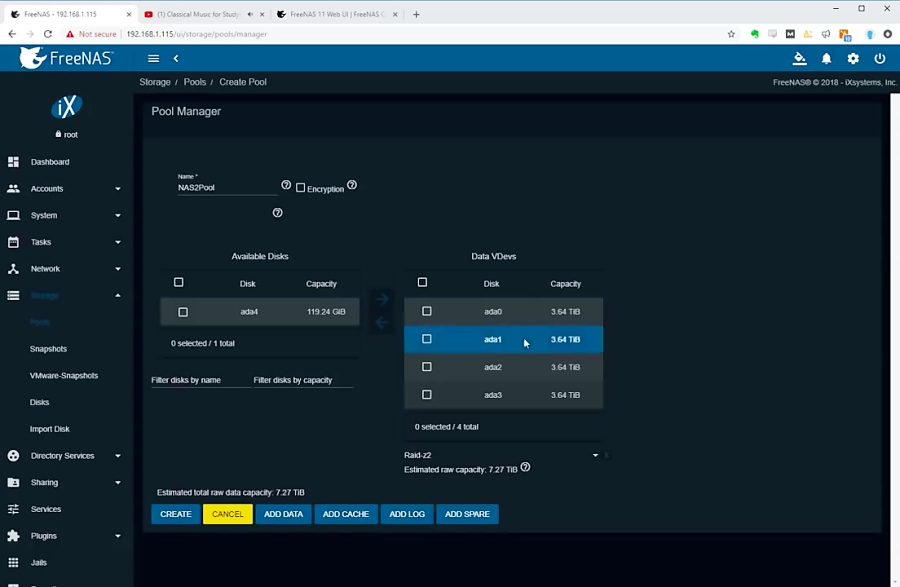 FreeNAS 11.2 Setup New Hard Drives, Windows Shares and Manage Permissions