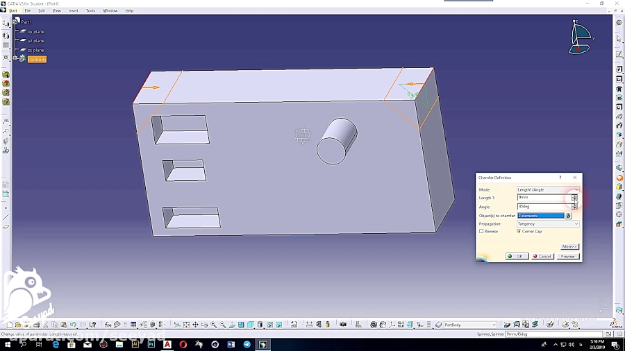 آموزش مقدماتی کتیا-دستورات Rectangle-Constraint-Pad-Circle-Chamfer