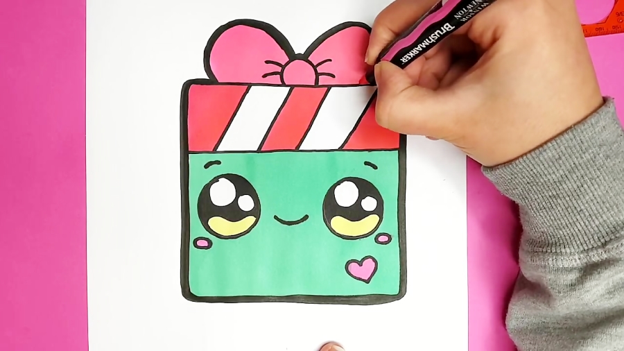 How to Draw a CUTE Christmas GIFT BOX - EASY DRAWING TUTORIAL