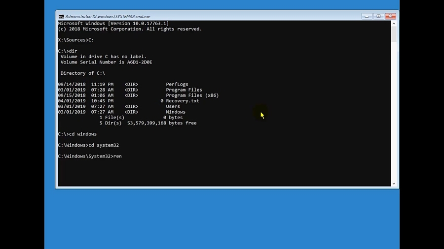Reset Administrator's password in Windows Server 2019 (forgot password)