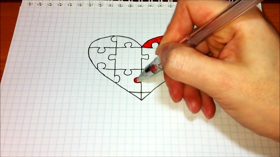 Easy drawings #202 How to draw a heart puzzle