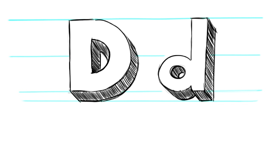 How to Draw 3D Letters D - Uppercase D and Lowercase d in 90 seconds
