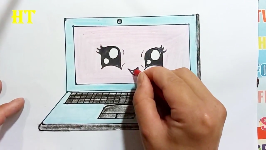 How to Draw a cute Laptop and Coloring Book for Kids