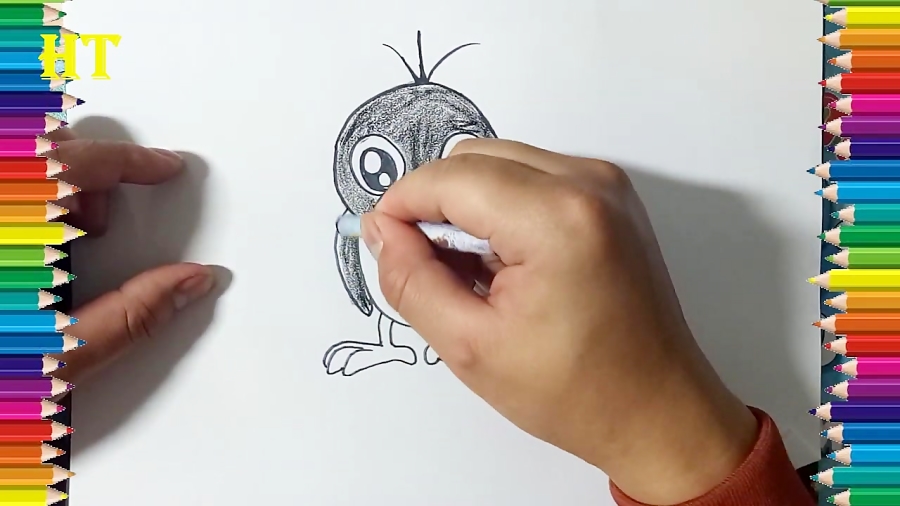 How to draw a crow cute and easy - Cartoon crow drawing and coloring ...