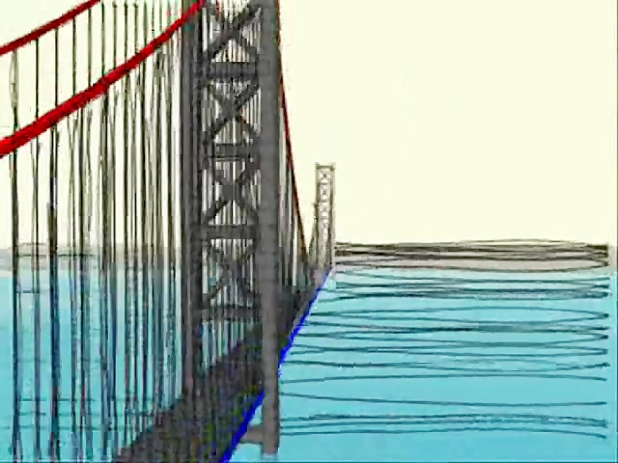 Bridge building animation in 3D -Suspension Bridge