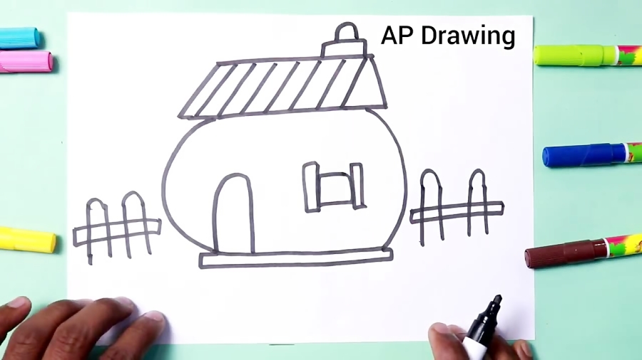 How to draw House Step by step learning drawing for kids