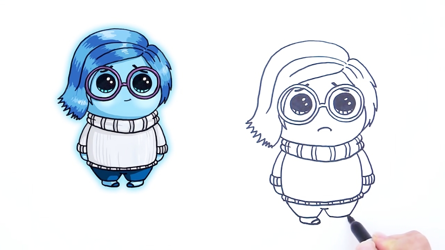 How to Draw Sadness from Pixar Inside Out Cute Step by step