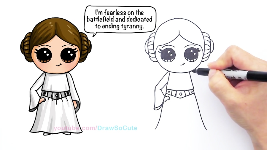 How to Draw Star Wars Princess Leia Cute step by step Easy - Carrie Fisher