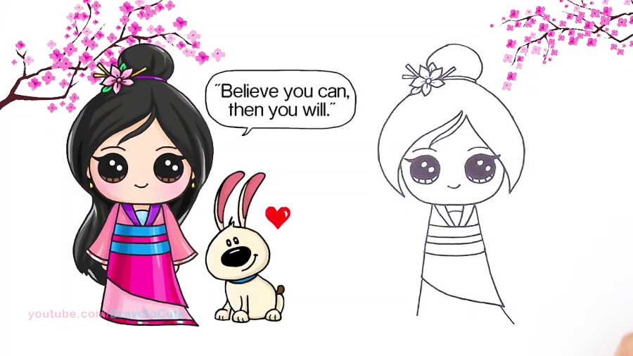 How to Draw Chibi Mulan step by step Cute Disney Princess
