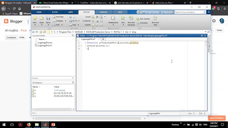 Lagrange interpolation method in MATLAB