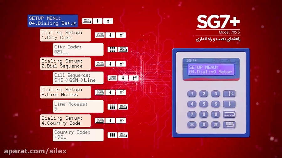 راهنمای نصب دزدگیر سیمکارتی سایلکس (Silex)مدل SG7 - منو چهارم Dialing Setup