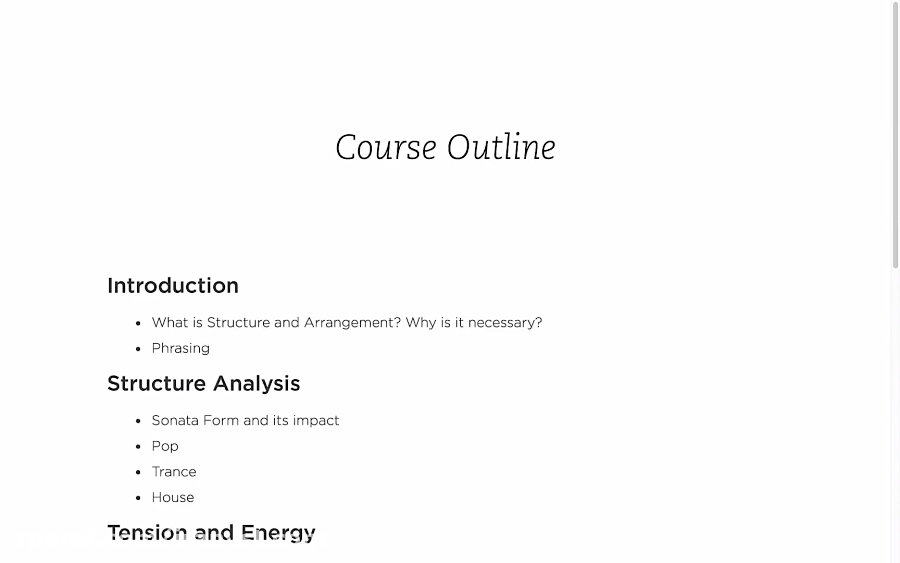 Structure and Arrangement in Electronic Music Course Outline