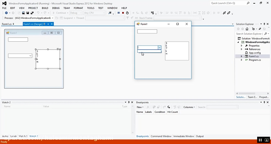 مثال از list box و combobox