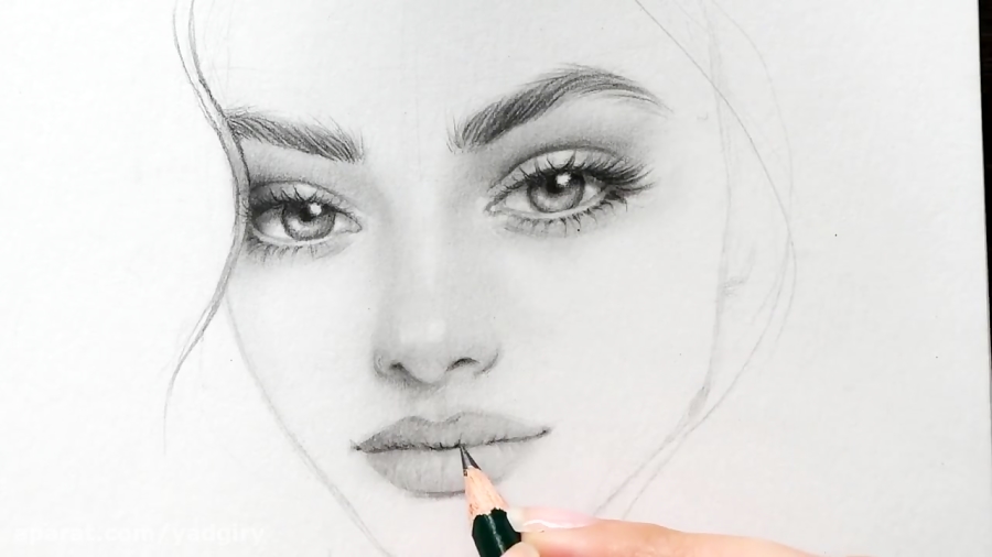 آموزش نقاشی سیاه قلم چهره دختر 3 دیدئو Dideo