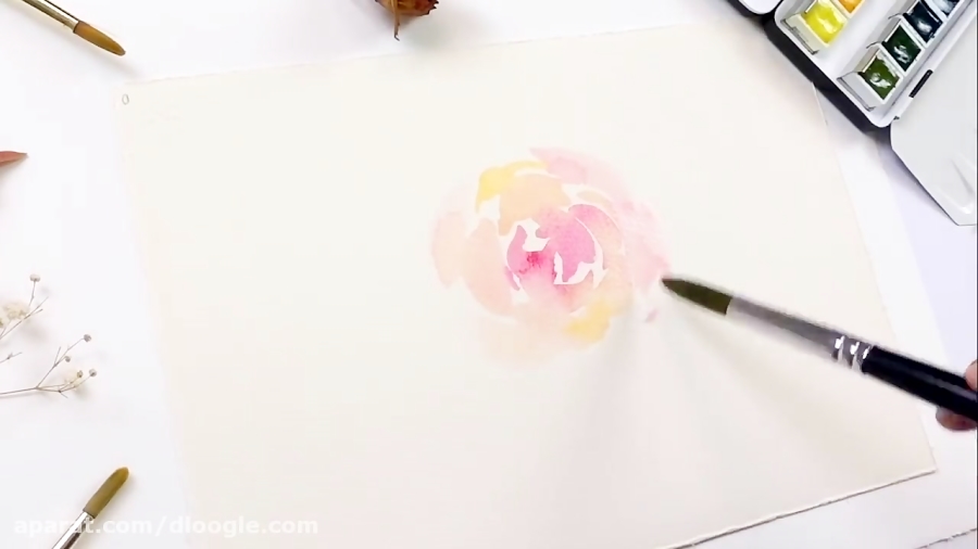 رز و برگ نقاشی با آبرنگ 수채화 水彩畫