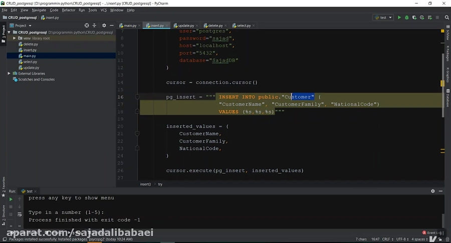 عملیات crud بر روی دیتابیس postgresql با استفاده از python