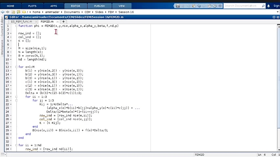 کدنویسی MATLAB برای المان محدود دو بعدی