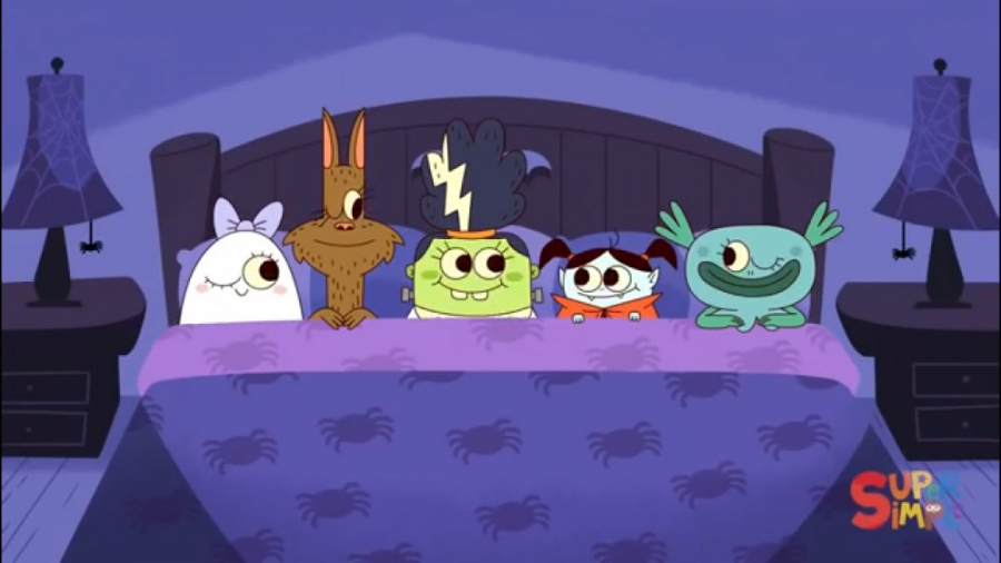 Five little monsters jumping on the bed