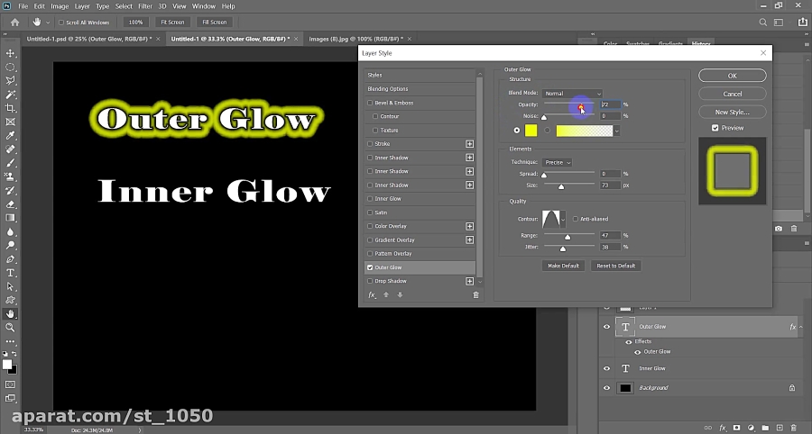 واحدکار19،طراحی امورگرافیکی بارایانه، آشنایی با جلوه های Inner Glow و ...
