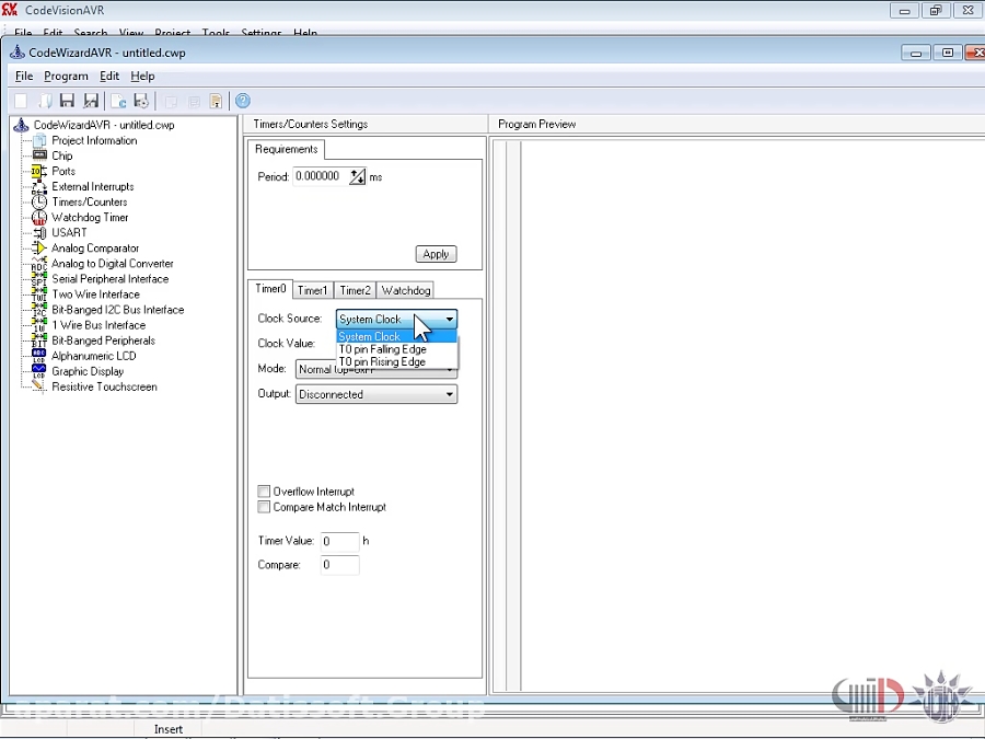 آموزش Codevision AVR- تنظیم زمان سنج/شمارنده صفر با CodewizardAVR