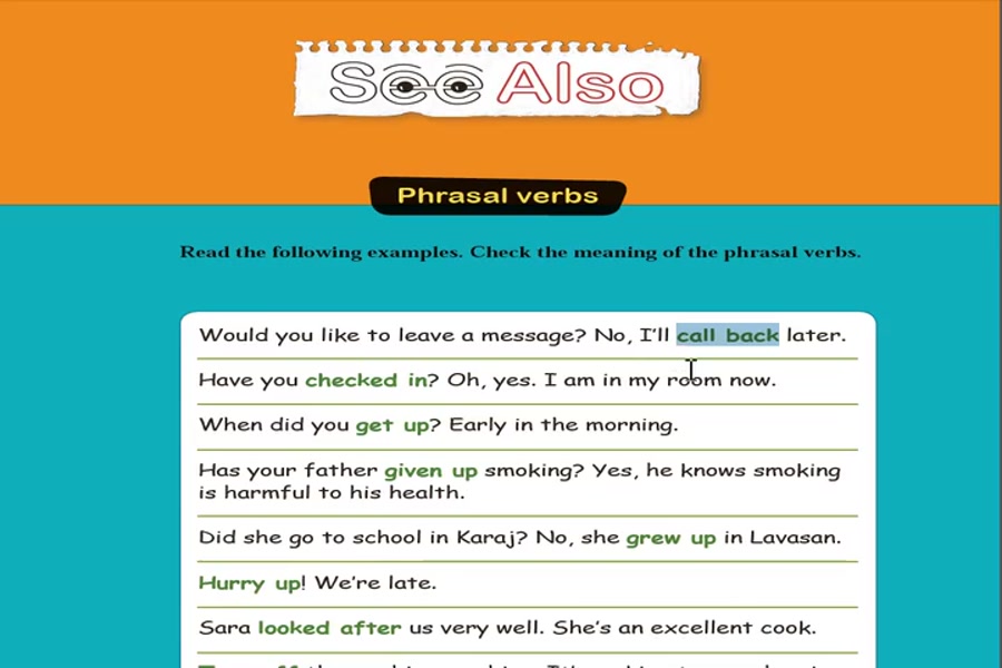 زبان یازدهم درس دوم see also phrasal verbs مدرس حمید رضا ایرجی