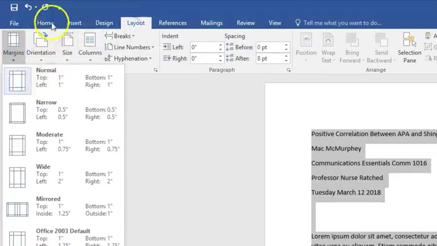 How to write apa format in word