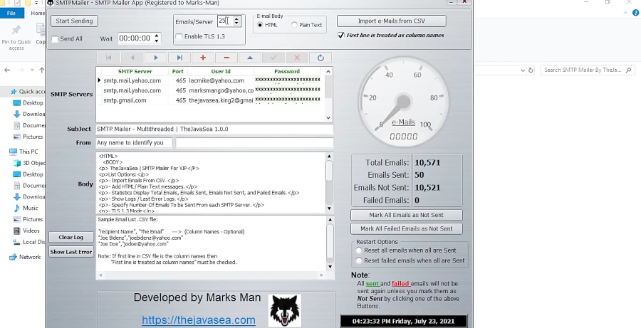 SMTP Mailer - Multithreaded - TheJavaSea 1.0.0