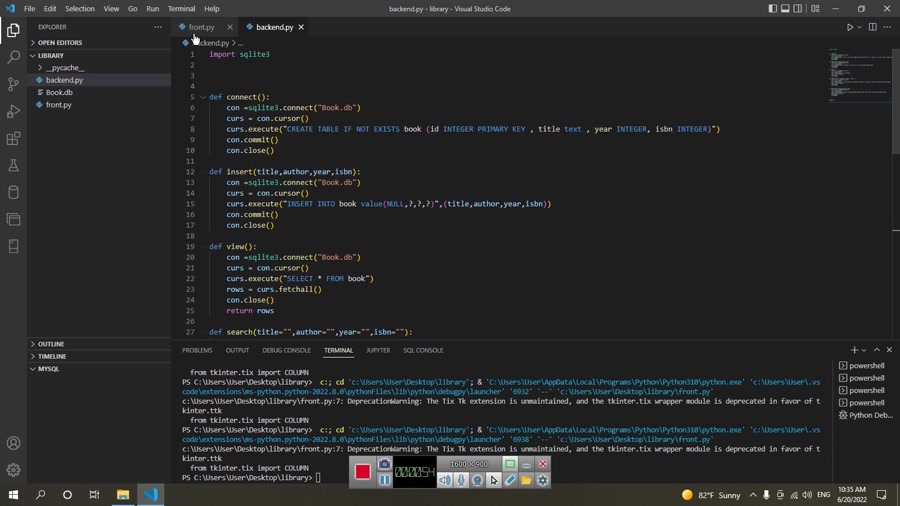 طراحی کتابخانه با رابط گرافیکی Tkinter و دیتابیس Sqlite با زبان python