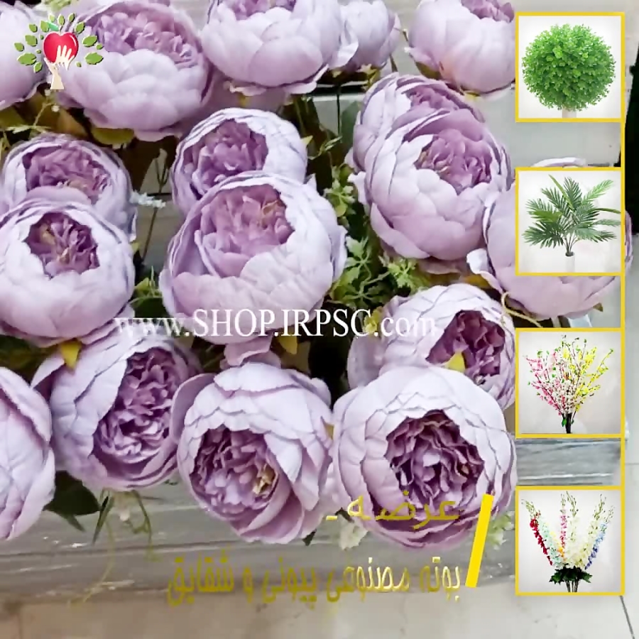 قیمت بوته گل مصنوعی جدید پیونی 6 گل یاسی رنگ | فروشگاه ملی