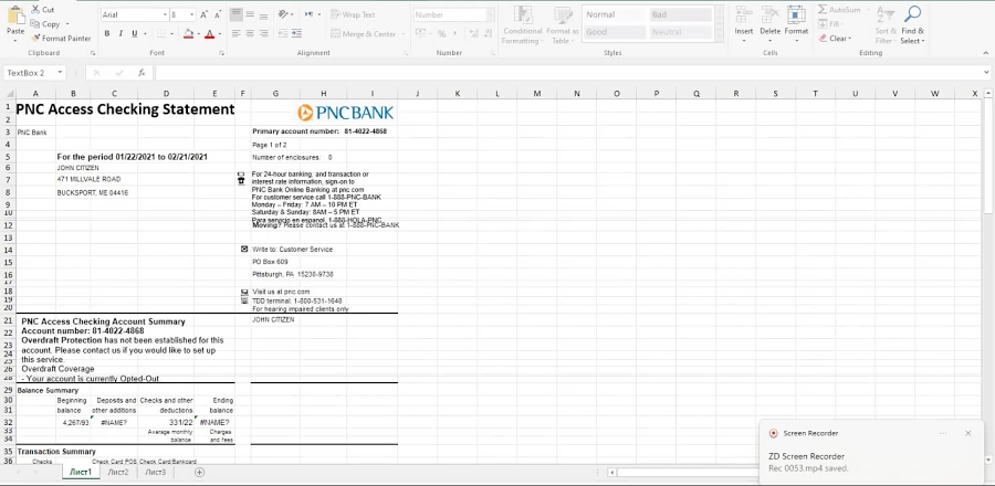 USA PNC BANK STATEMENT TEMPLATE IN EXCEL AND PDF FORMAT, 2 PAGES