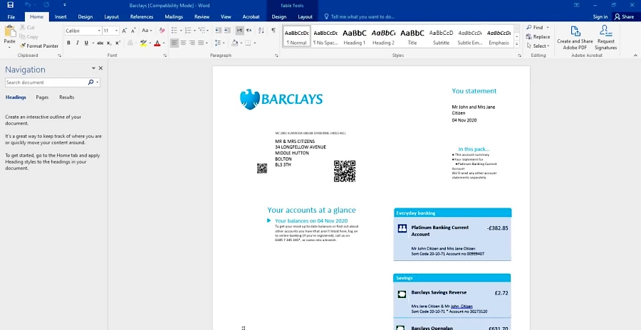 UNITED KINGDOM BARCLAYS BANK STATEMENT TEMPLATE IN .DOC AND .PDF