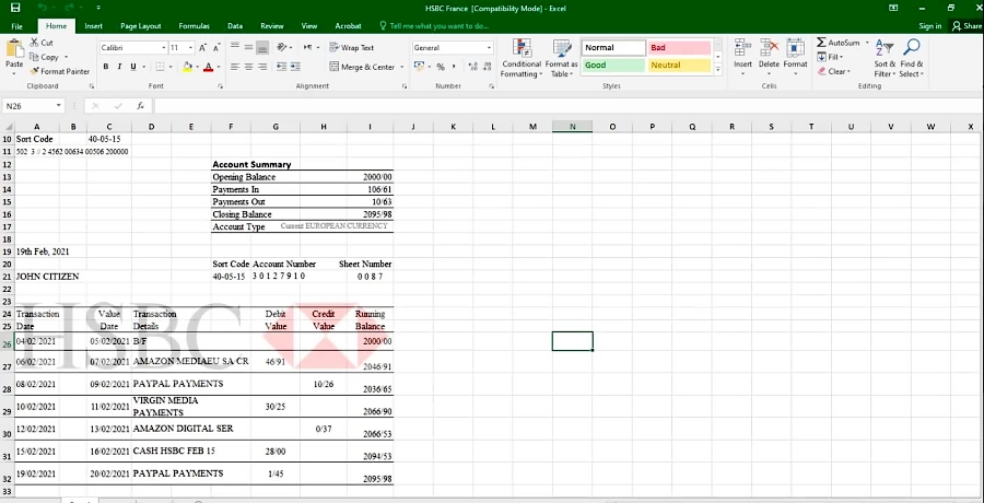Hsbc Bank Statement Template