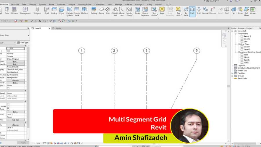 ترسیم آکس مورب با Multi segment grid در Revit